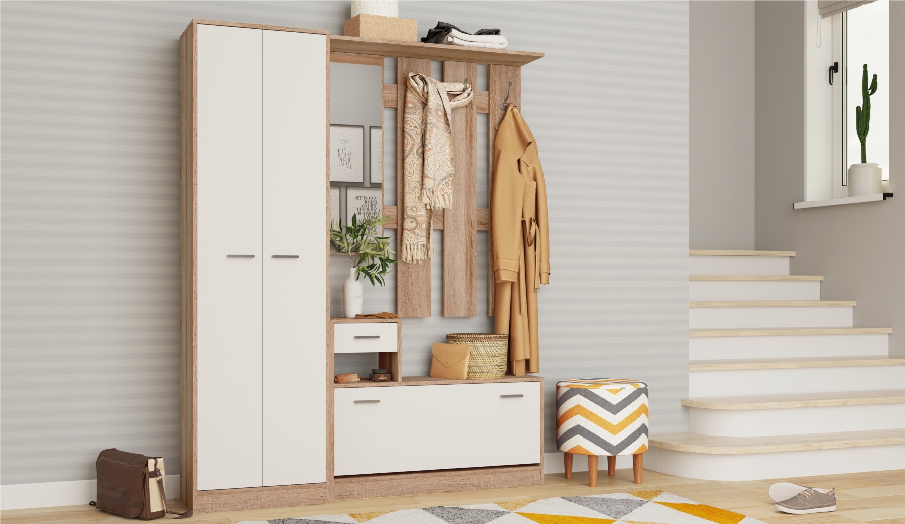 Прихожая Интер, Белый, Дуб сонома - купить с доставкой в городе Москва ...