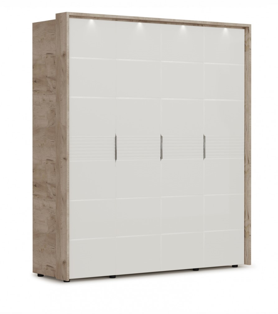 Шкаф Джулия 4-х дверный (ДДДД) с порталом и подсветкой, Белый глянец ...